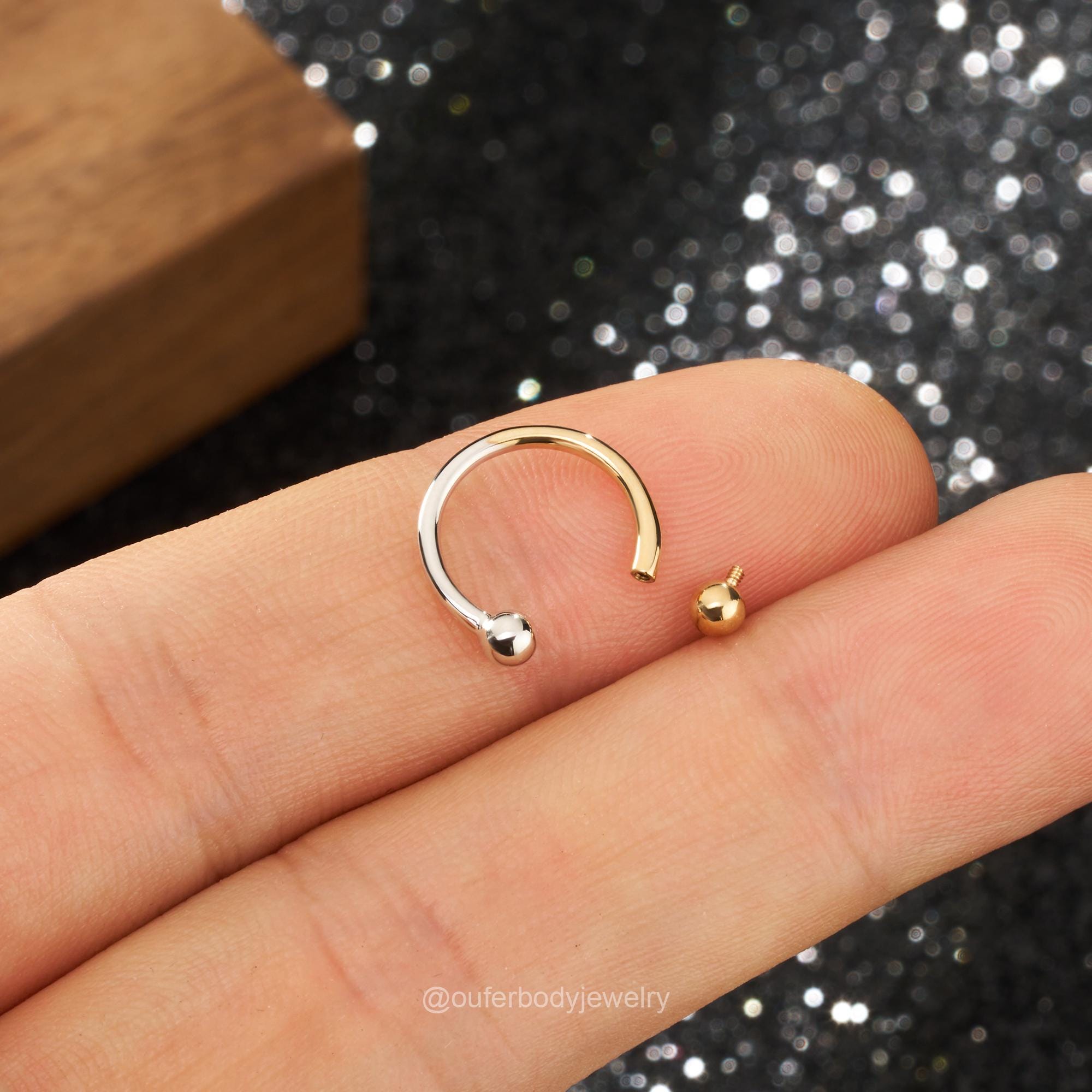 14K Solid Gold Ball/spike Horseshoe Septum Ring/nose Ring/daith ...