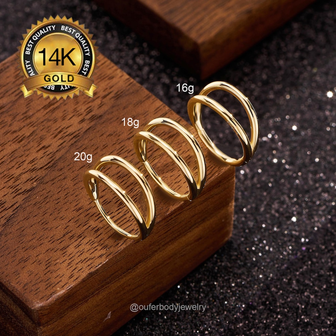 16/18/20G 14K Solid Gold Double Hoop Nose Ring/cartilage Hoop/conch ...