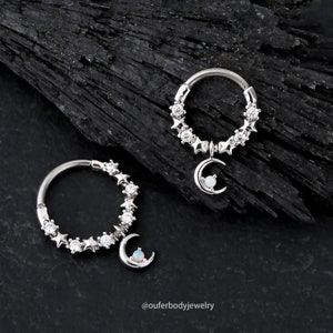 16G Moon Dangle Septum Ring/daith Earrings/helix Hoop/septum Clicker ...