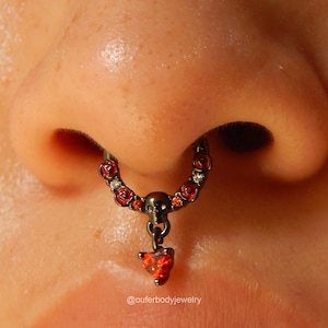 16G Skull Head Heart Dangle Hinged Segment Septum Ring/black Red Septum ...