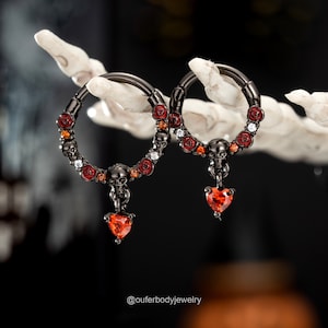 16G Skull Head Heart Dangle Hinged Segment Septum Ring/black Red Septum ...