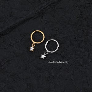 16G CZ Dangle Star Daith Hoop/cartilage Hoop/helix Hoop/huggie Hoop ...