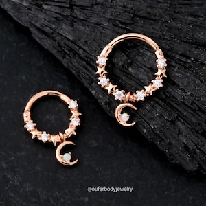 16G Moon Dangle Septum Ring/daith Earrings/helix Hoop/septum Clicker ...