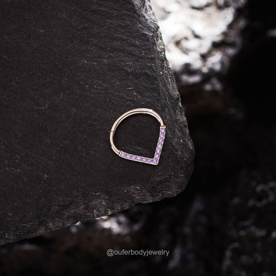 16G Titanium V Shape Purple CZ Septum Clicker/hinged Daith Hoop/daith ...
