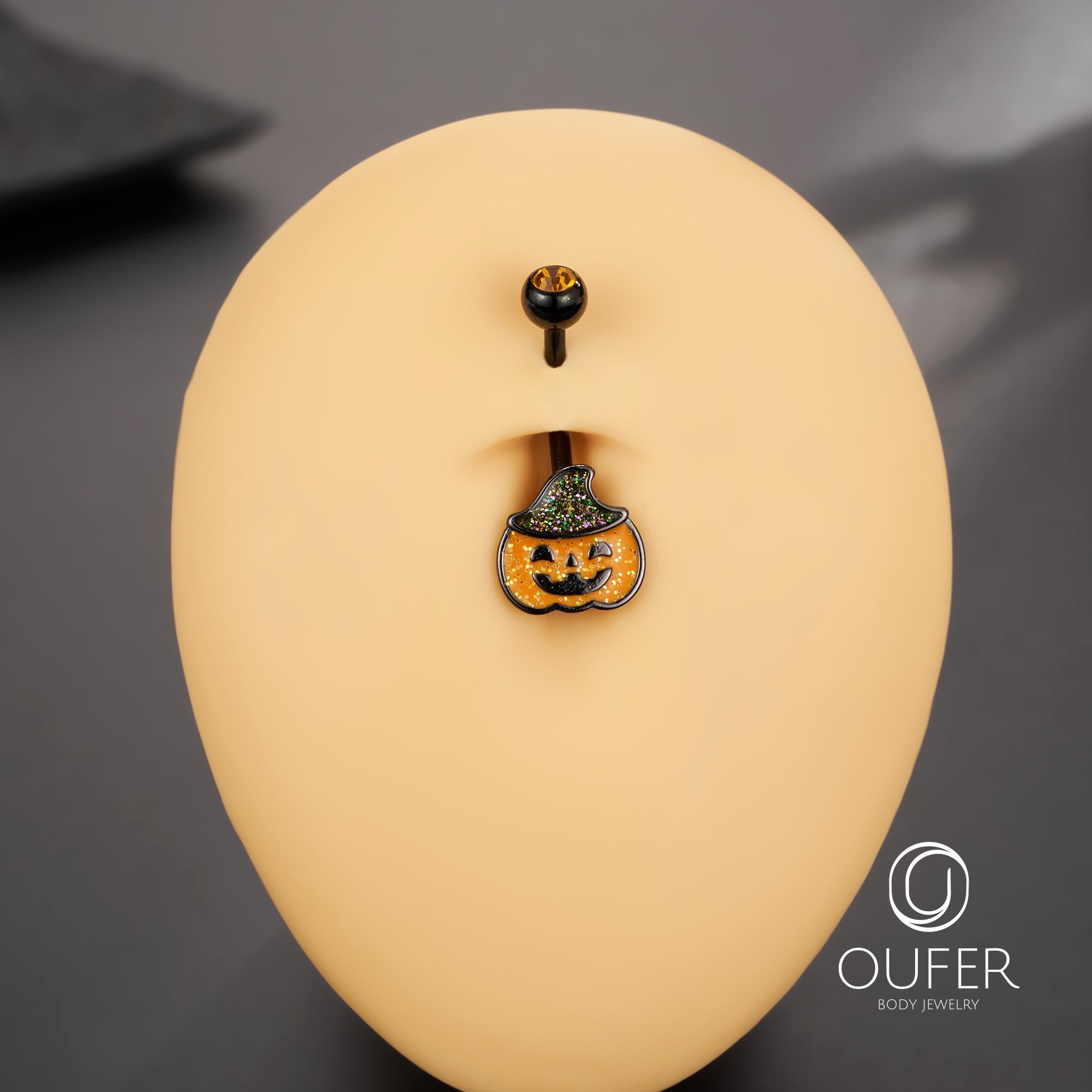 Glitter Pumpkin Belly Button Ring – 14G Halloween Navel Jewelry | Jack ...