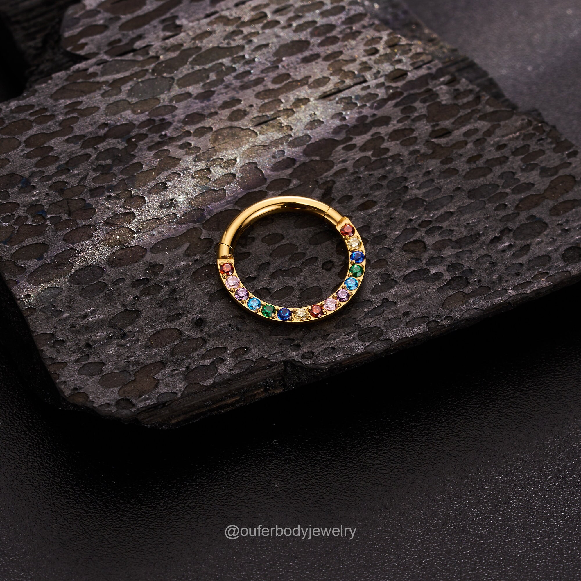 16G Colorful Front CZ Hinged Segment Septum Ring/gold Daith Earring ...