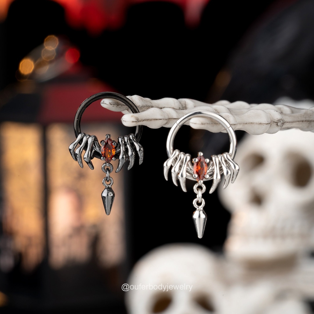 16G Spider Legs Hinged Segment Septum Ring/dangle Spike Cool Septum ...