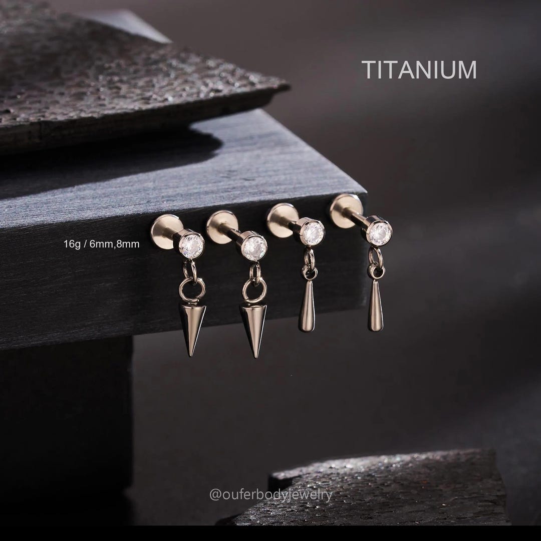 16G Implant-grade Titanium Threadless Dangle Earring, Teardrop/spike ...
