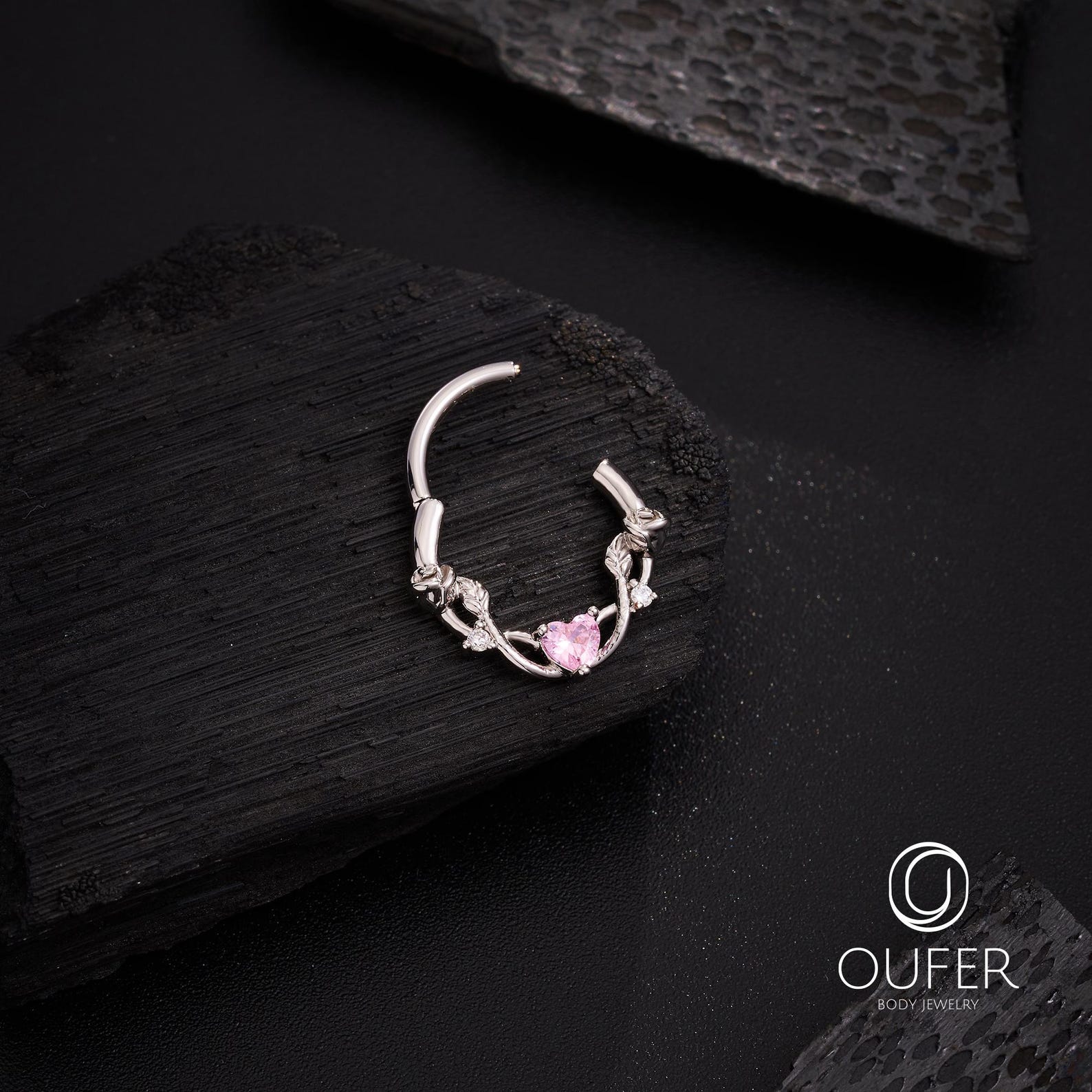 16G Silver Rose Pink CZ Septum Ring/septum Hoop Clicker/daith Earring ...