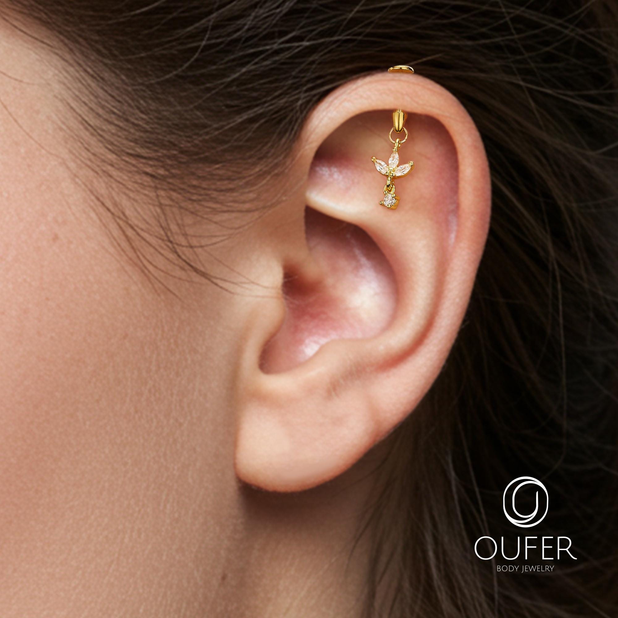 16G Dangle Lotus Flower CZ Vertical Helix Earring-cartilage Stud ...
