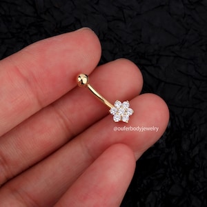 14K Solid Gold Flower Belly Rings/floral Navel Rings/belly Piercing/navel Piercing/belly Button ...