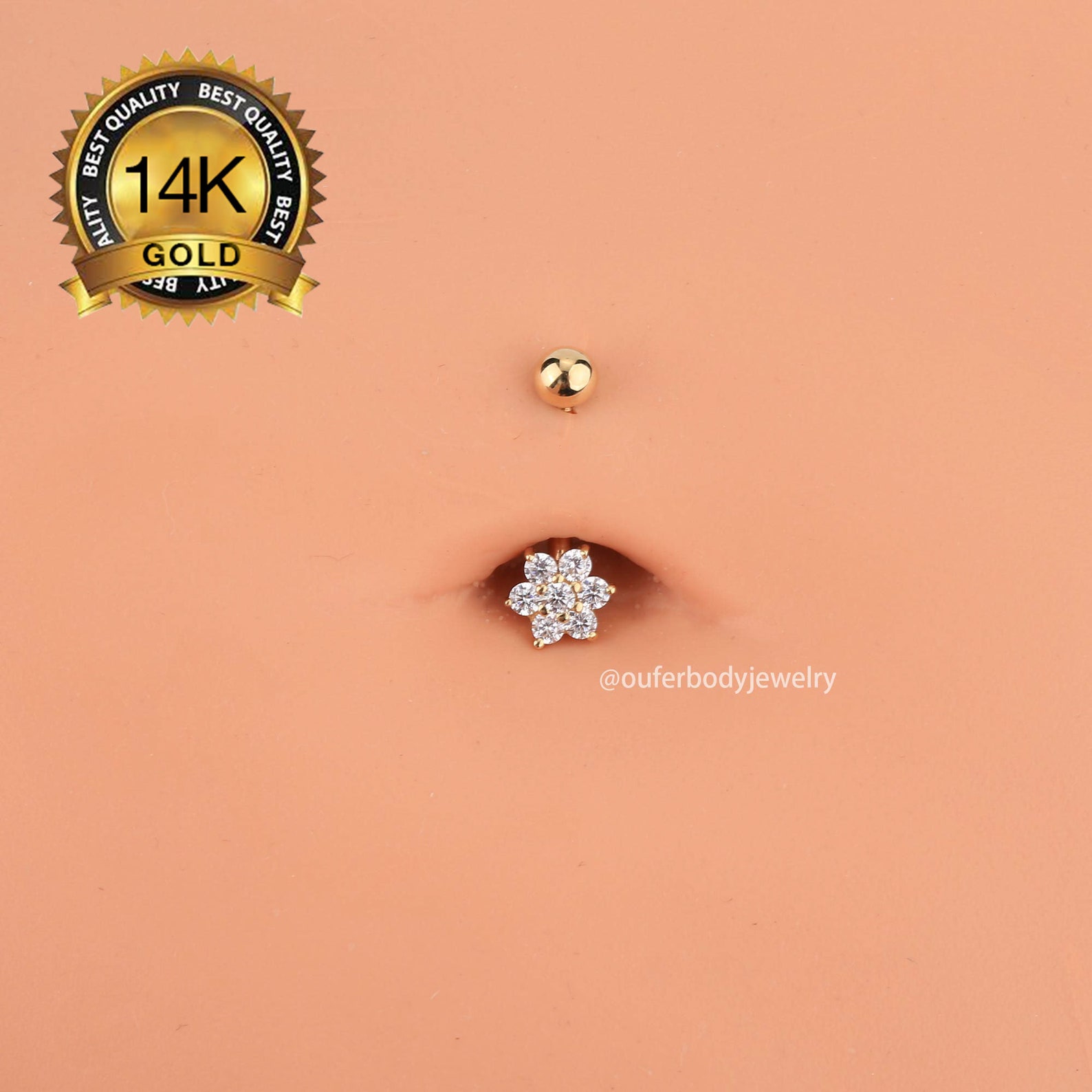 14K Solid Gold Flower Belly Rings/floral Navel Rings/belly Piercing ...