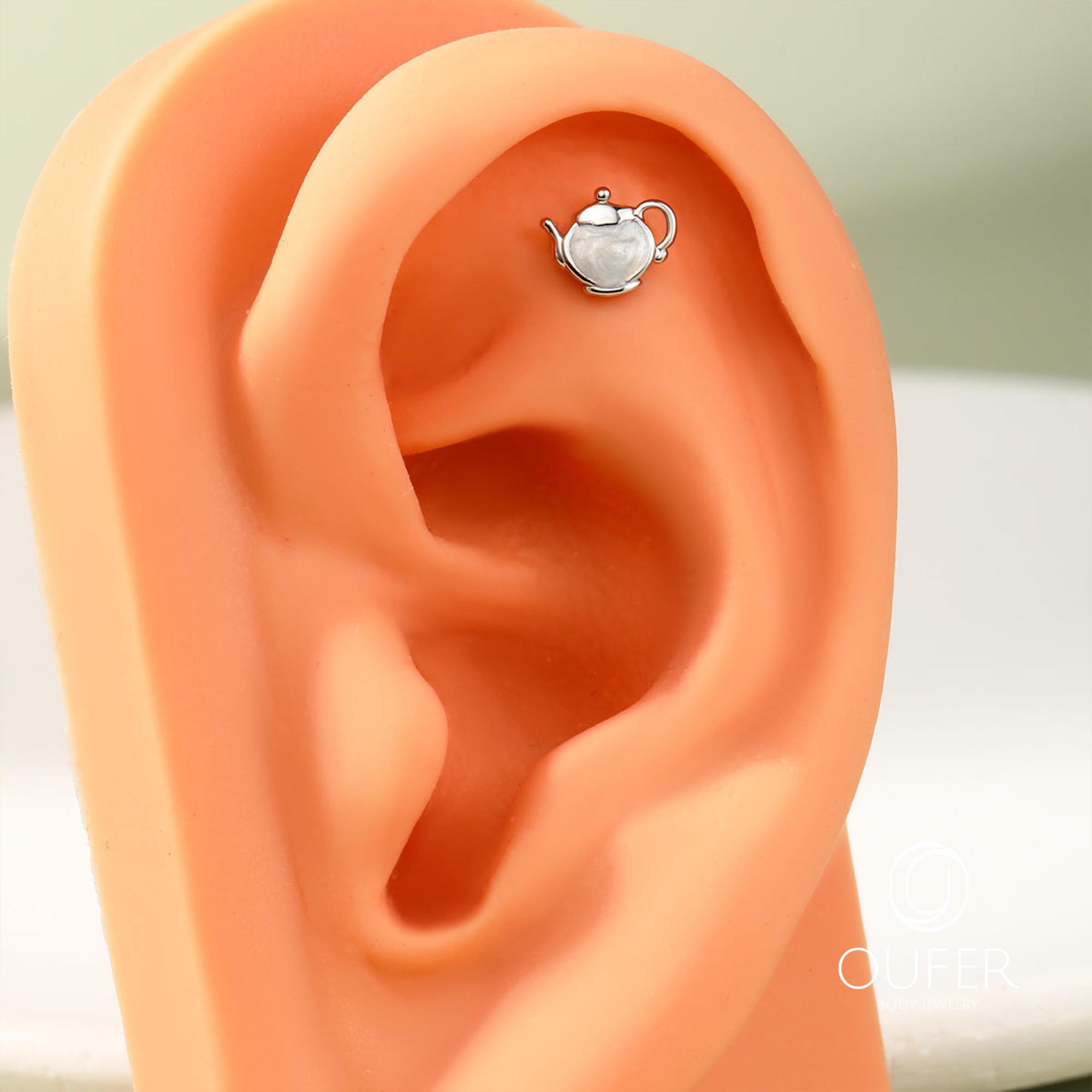 Oufer X Roly Enamel Teapot Cartilage Labret Piercing Stud/helix Earring ...
