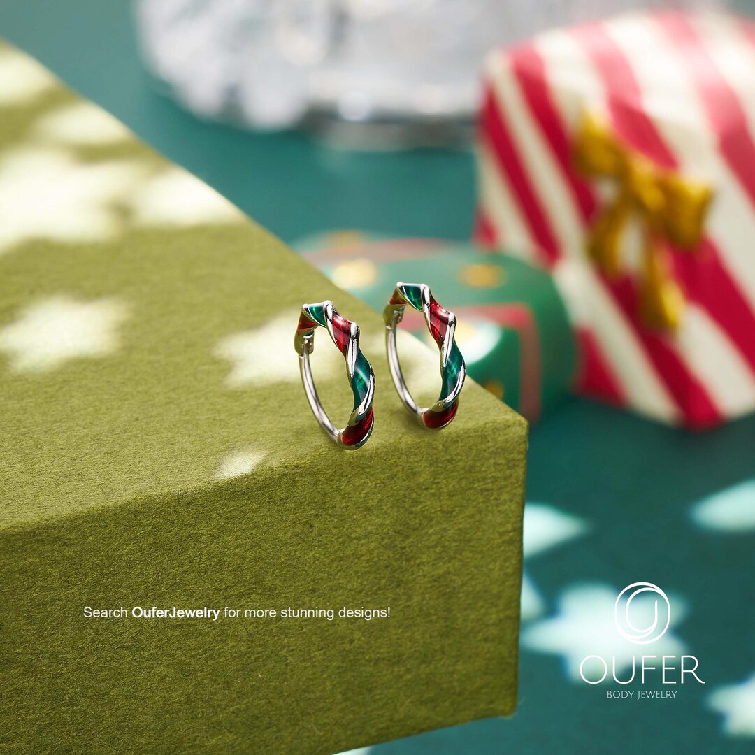20G 8mm Christmas Color Red/green Nose Ring – Twisted Hoop, Nose ...