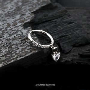 20G 18G Dangle Heart Nose Ring/cartilage Hoop Earrings/minimalist ...