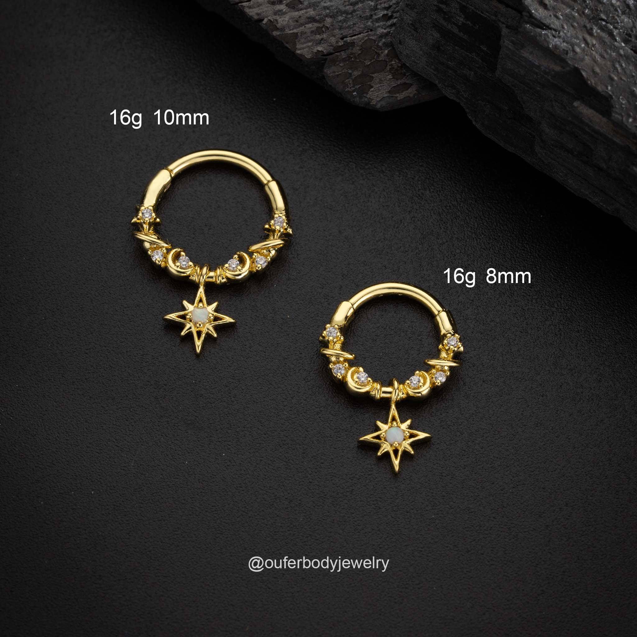 16G Gold Star/moon/planet Dangle Septum Ring/daith Earrings/helix Hoop ...