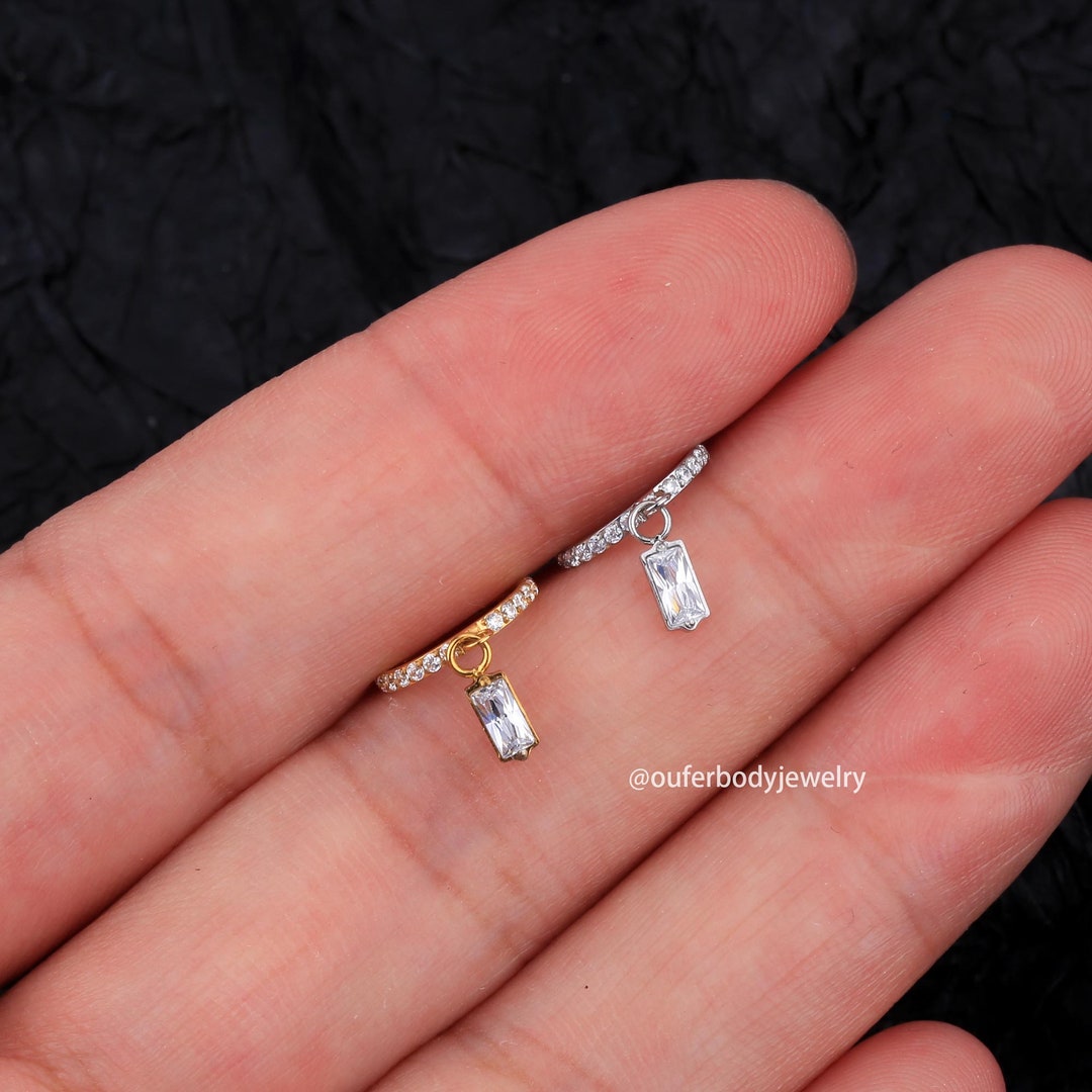 16G CZ Dangle Daith Hoop/cartilage Hoop/helix Hoop/huggie Hoop Earring ...