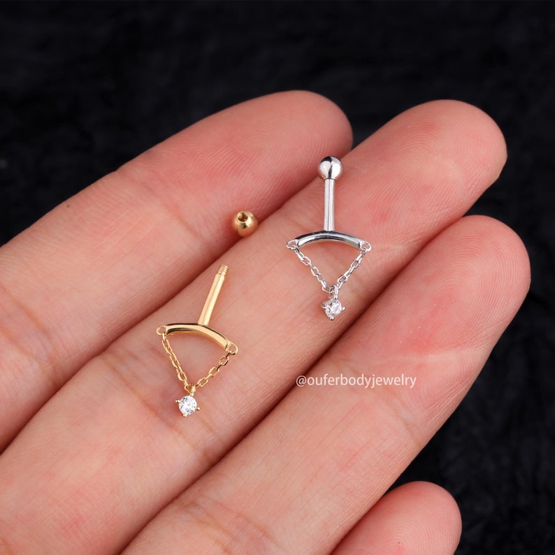 14k Solid Gold Vertical Helix Piercing Hidden Rook Dangle Etsy
