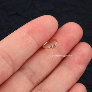 9K Solid Gold Gold CZ Nose Hoop/small Thin Nose Ring/silver Nose Ring ...