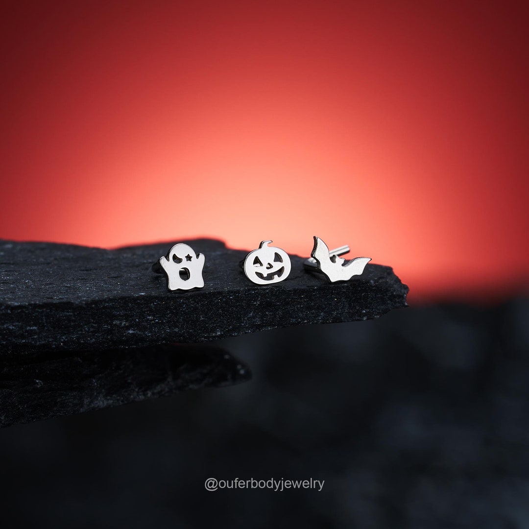 20G 3PCS Pumpkin/bat/ghost L-shaped Nostril Studs Set/nose Ring/nose ...