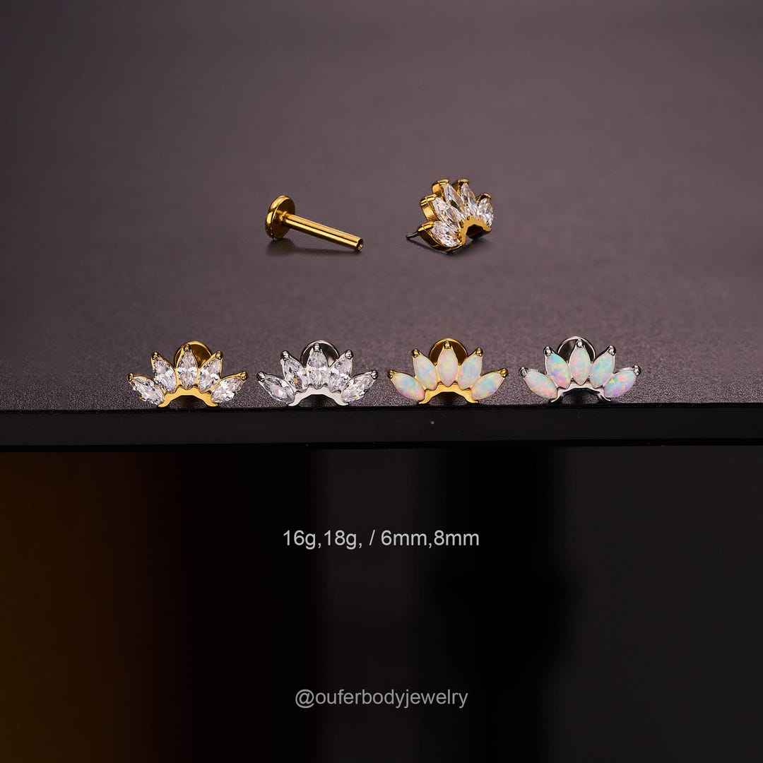 16G/18G Crown Opal/cz Threadless Stud/gold/silver Cartilage Stud/push ...