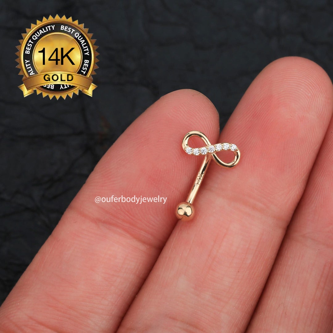 14K Solid Gold Infinity Rook Earring/eyebrow Ring/rook Barbell/curved ...