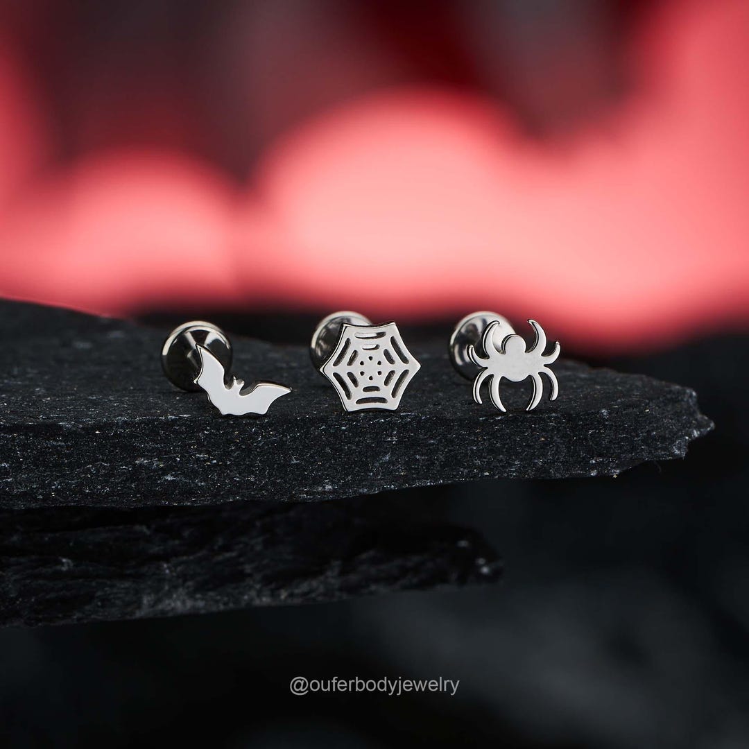 16G 3PCS Internally Threaded Bat/spider/cobweb Cartilage Studs Set ...