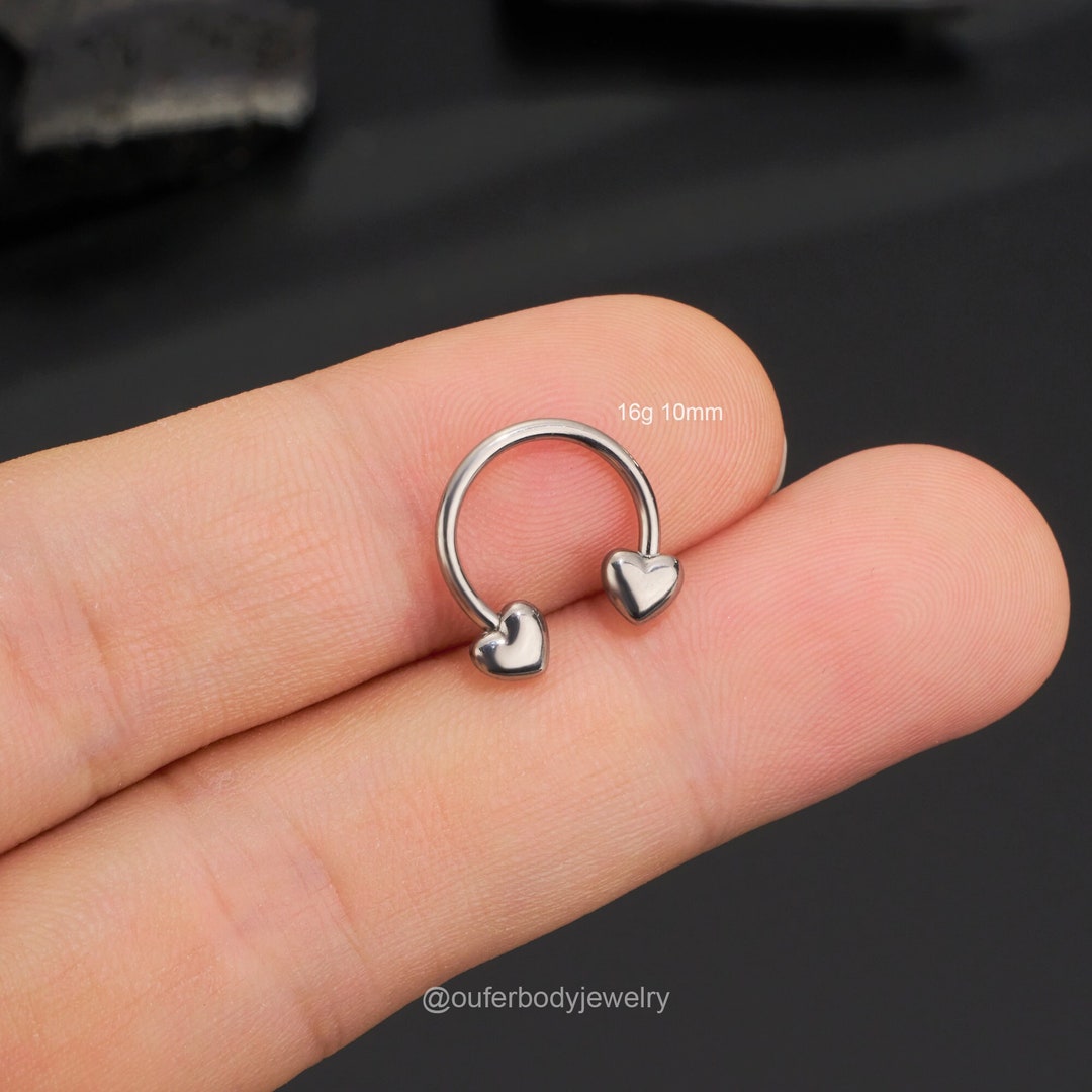 16G Implant Grade Titanium Heart Horseshoe Septum Ring Silver Gold ...
