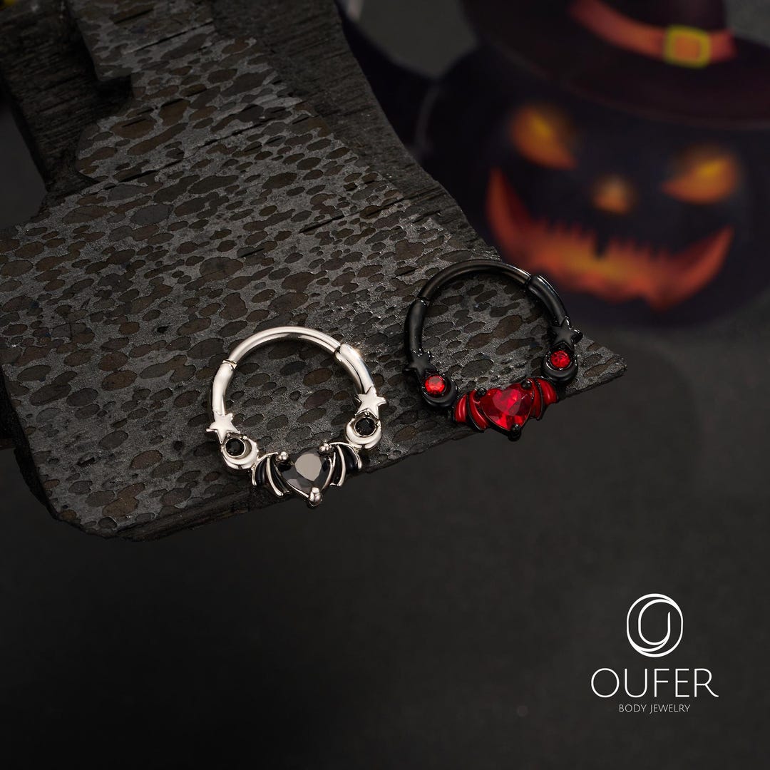 16G Black/red Heart CZ Septum Hinged Segment Clicker 8/10mm Silver ...