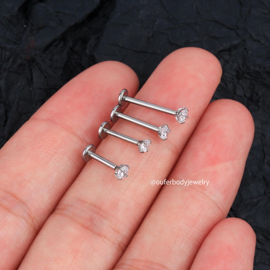 16G Titanium CZ Internally Threaded Studs/monroe/tragus Stud/labret ...