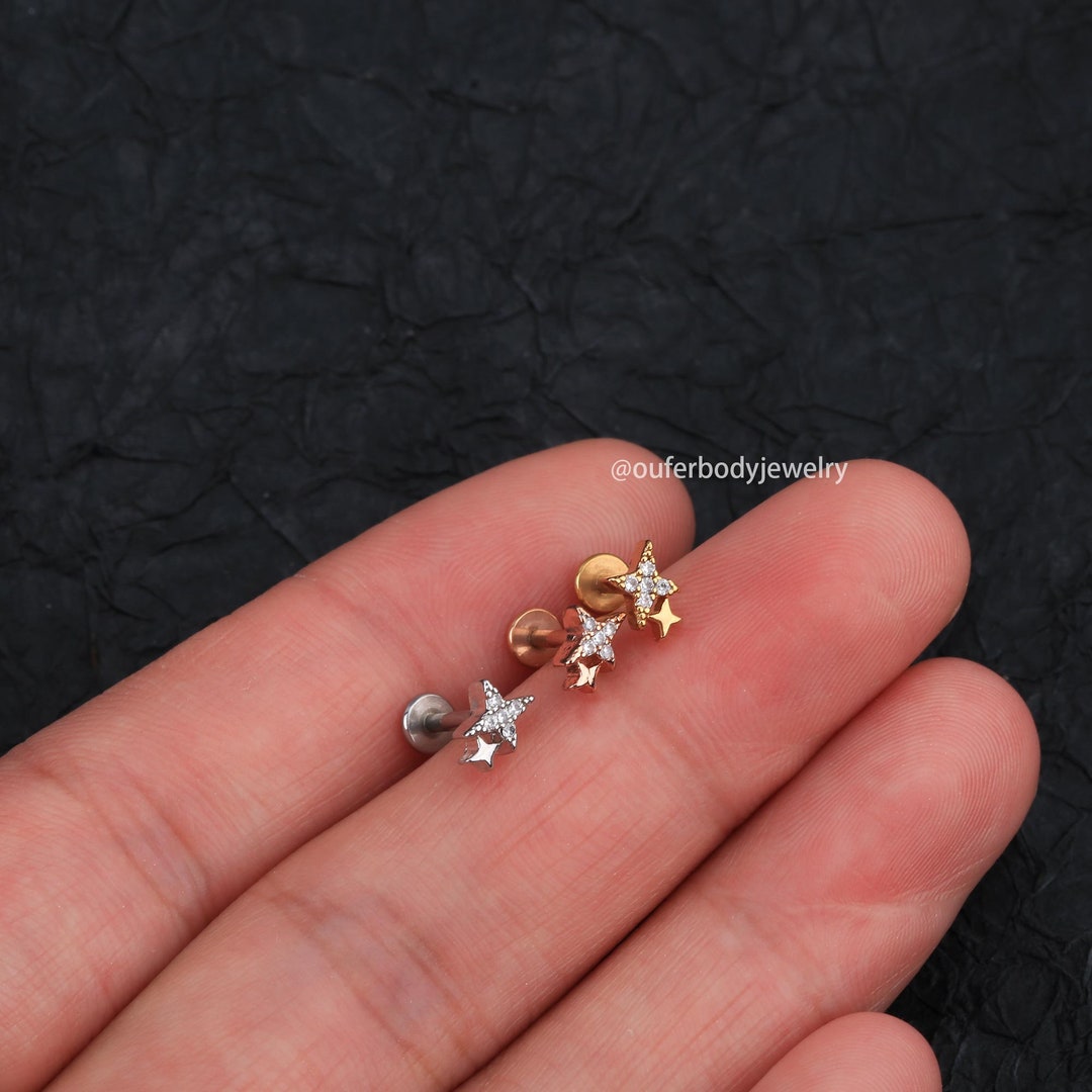16G Tiny Star Studs Earrings/starburst CZ Studs/celestial Earrings/cartilage Stud/small Stud ...