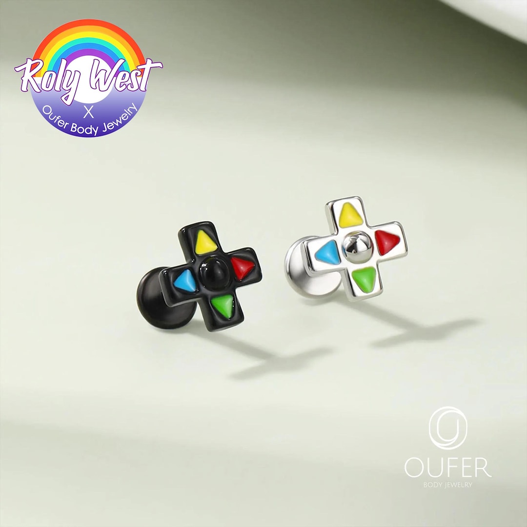 Oufer X Roly Arrow Keys Cartilage Labret Stud/black/silver Labret ...