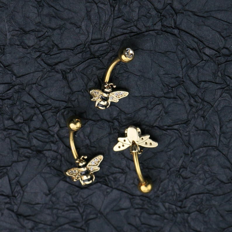 14G Bee Belly Button Ring/cz Belly Jewelry/navel Ring/navel - Etsy