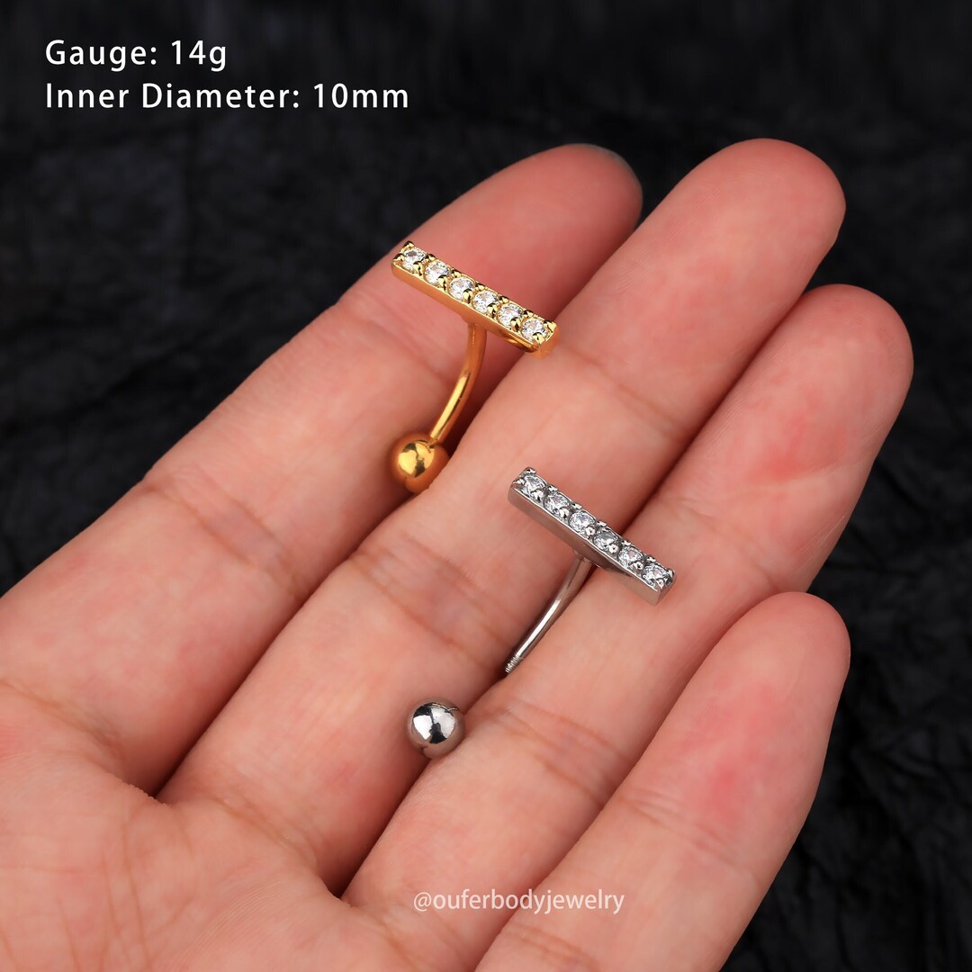 14G Rectangular Floating Belly Ring/cz Sparkly Belly - Etsy