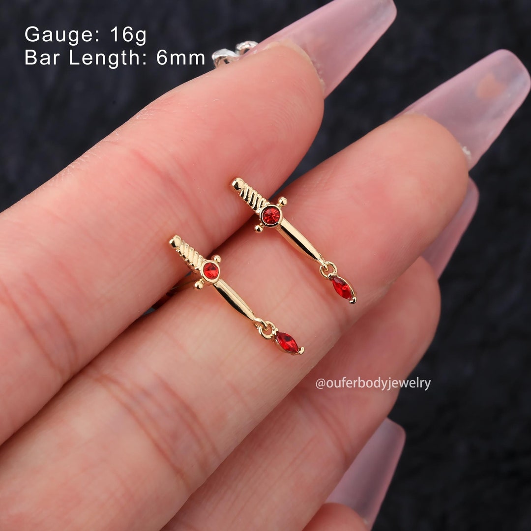 16G Dagger CZ Stud Earring/cartilage Studs/helix Stud/tragus Stud/conch Earring Stud/tiny Gold ...