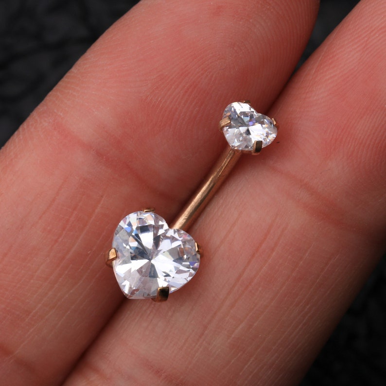 14G CZ Heart Belly Button Ring/silver and Rose Gold Belly | Etsy