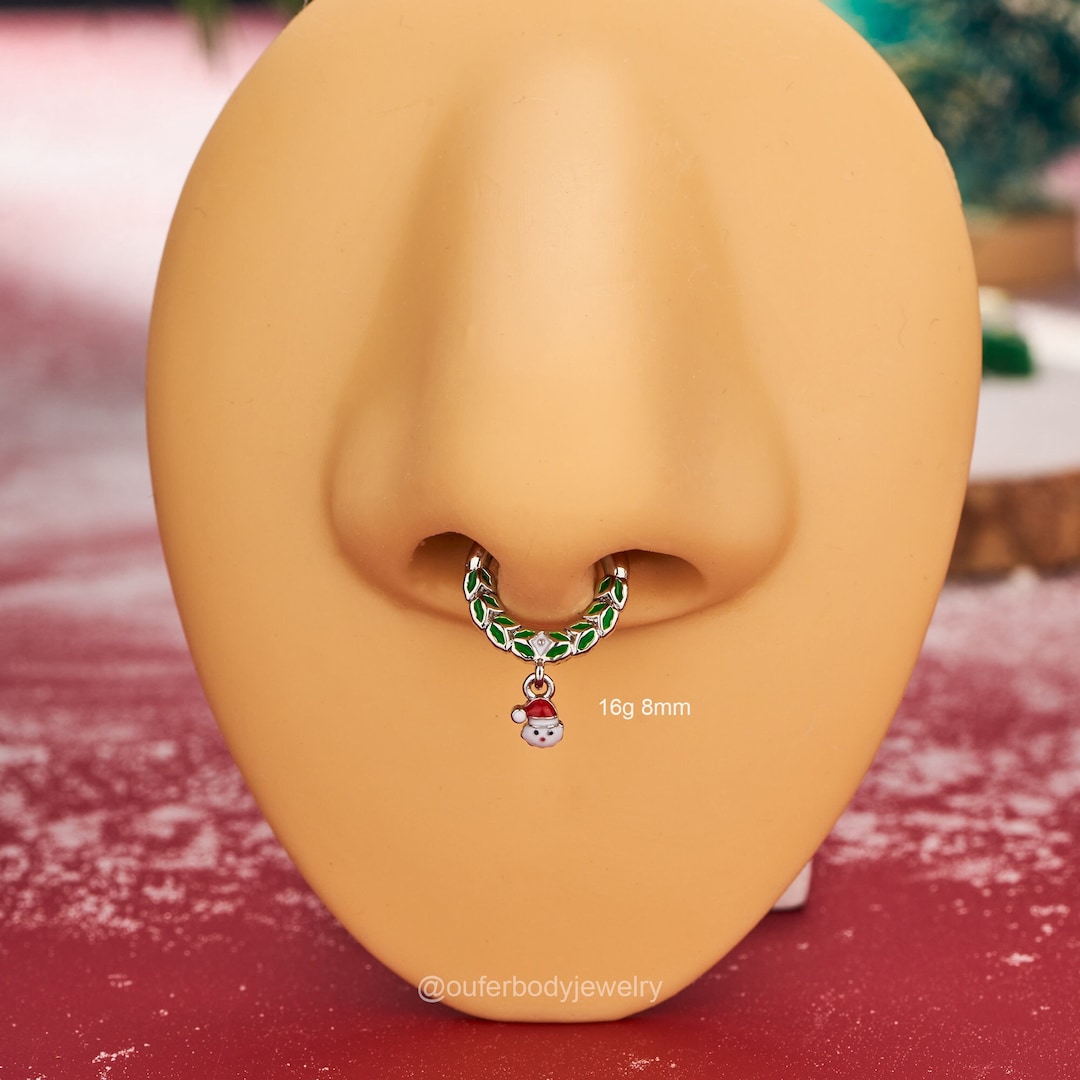 16G Christmas Santa Claus Dangle Septum Ring/daith Earrings/helix Hoop ...