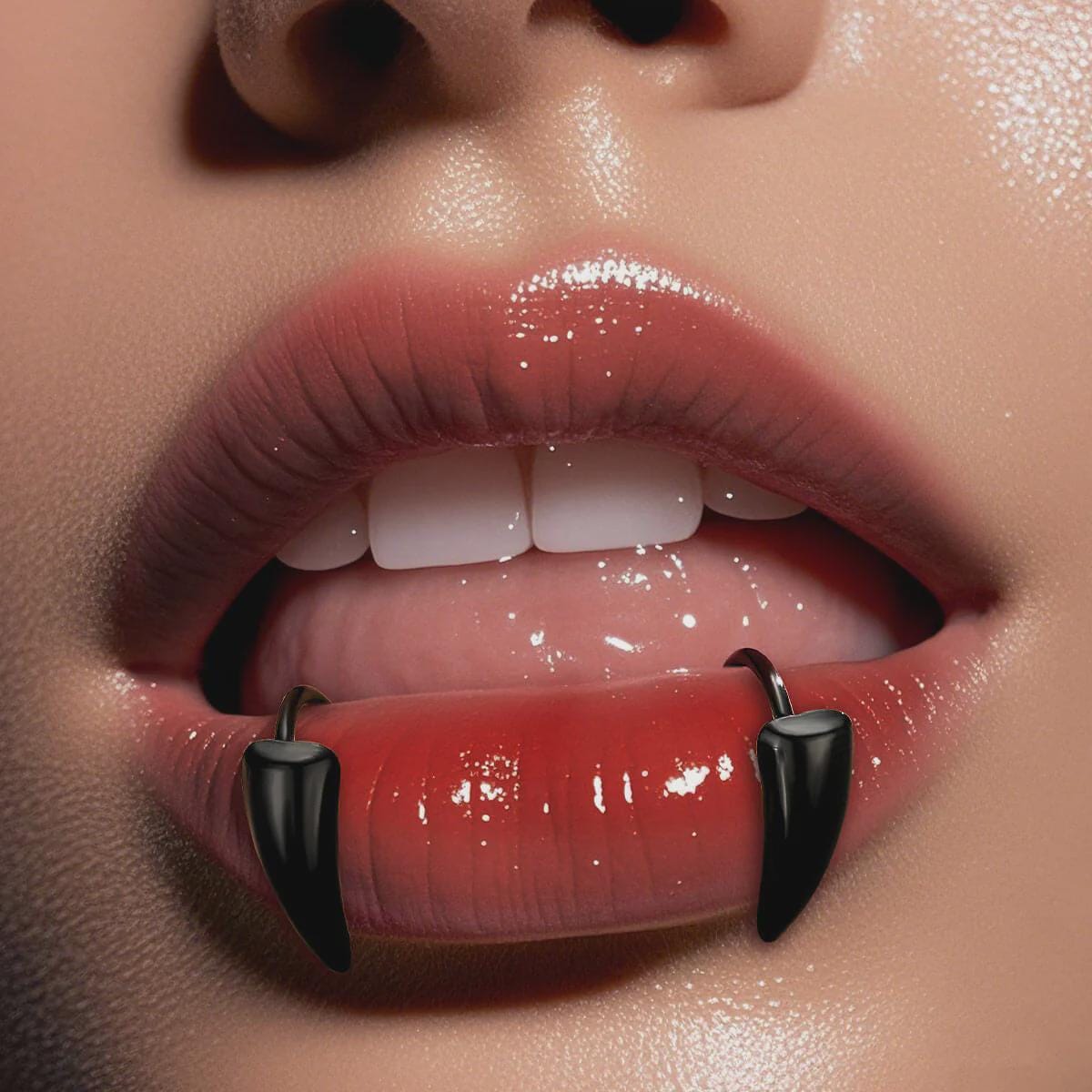 2PCS 316L Stainless Steel Fake Lip Ring, Vampire Fangs Lip Cuff ...