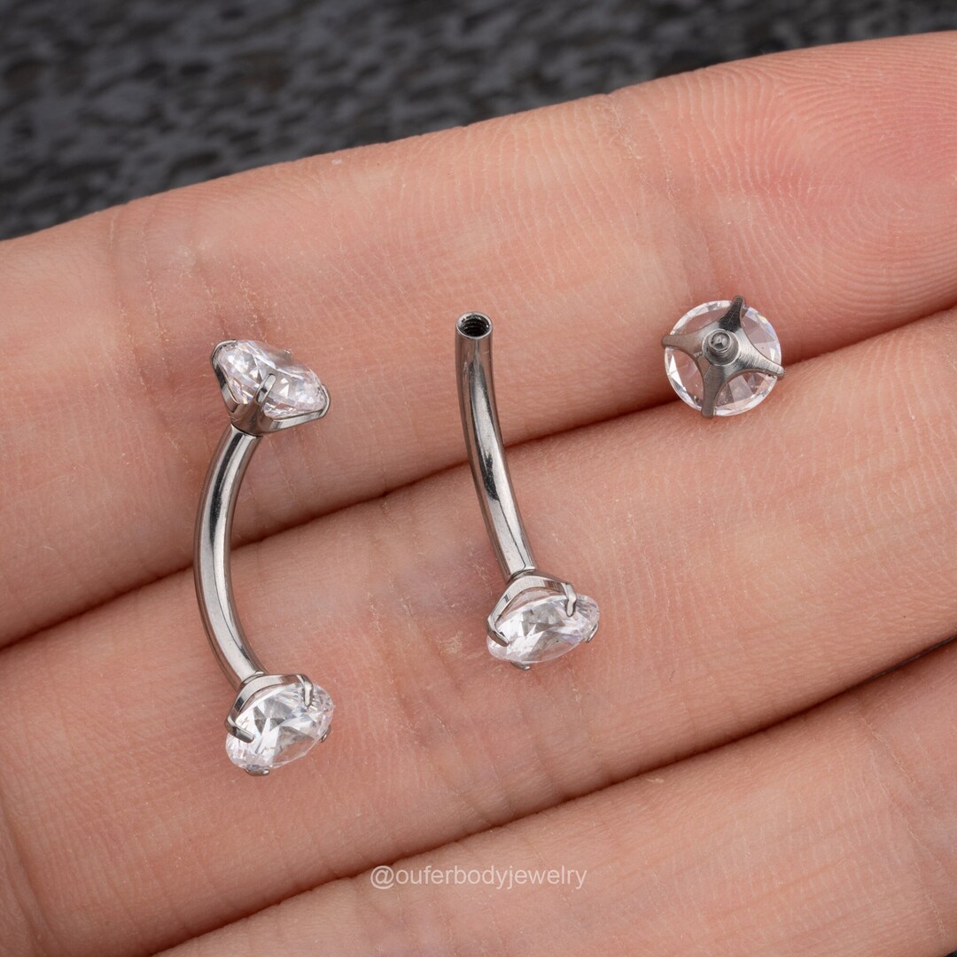 14G Titanium Internally Threaded Clear CZ Belly Button Ring/navel ...