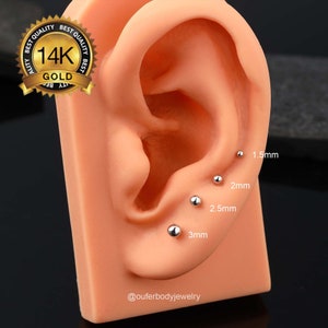 14K White Gold Solid Ball Threadless Push in Labret Stud Earrings ...