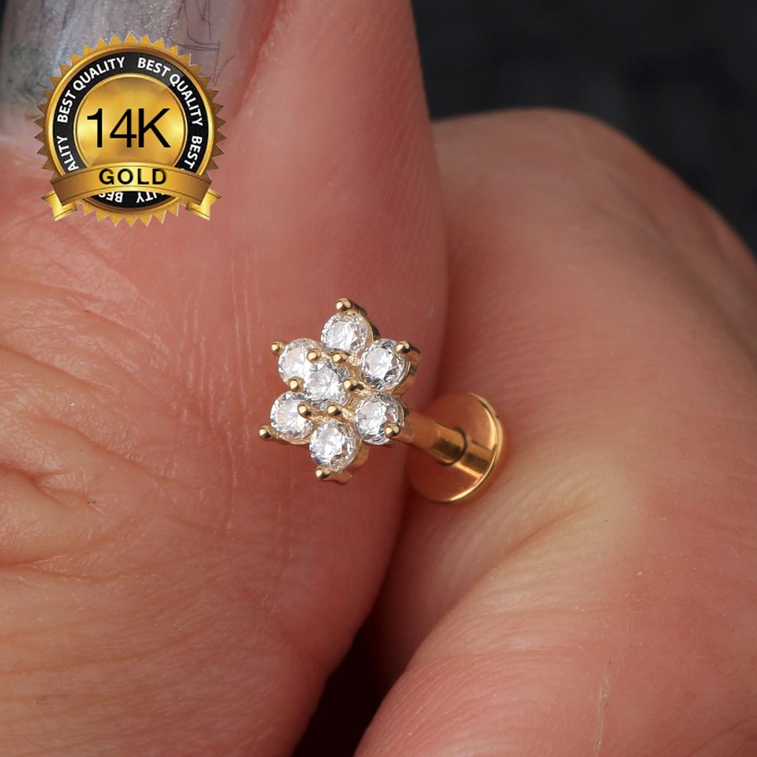 14k Solid Gold Threadless Push Pin Labret Stud/cartilage Earring/tragus ...