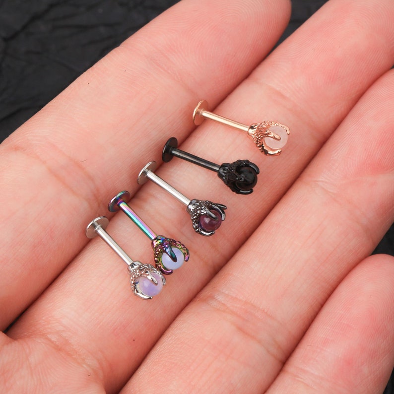 16G Dragon Claws Opalite Labret Ring/stainless Steel Lip Stud/ - Etsy