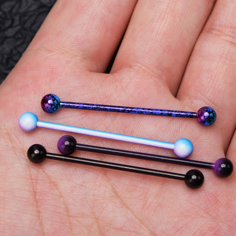 4PCS 14G Stainless Steel Paint Swirl Splatter Industrial Barbell ...