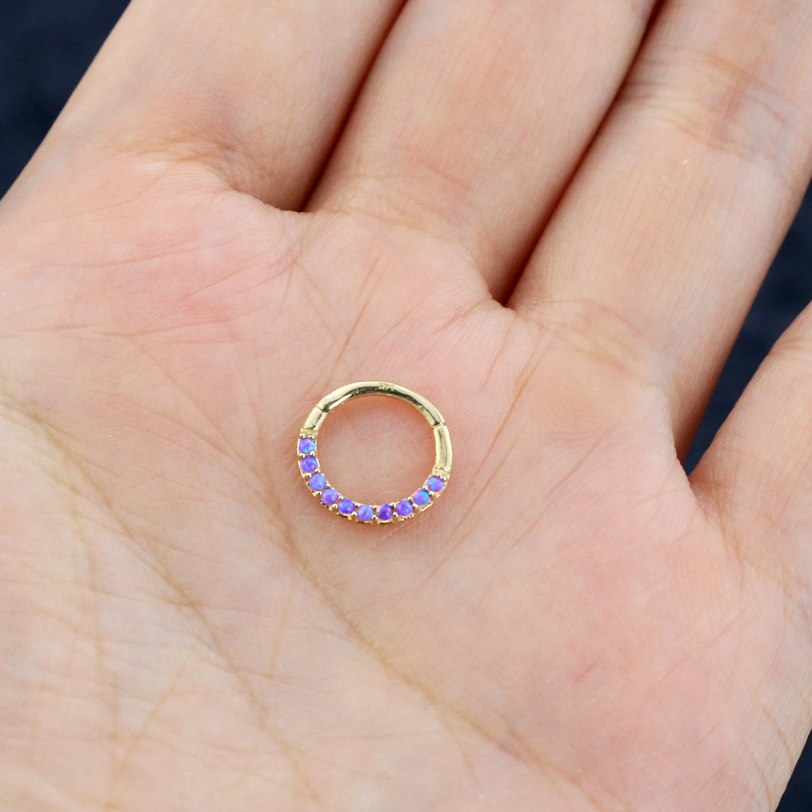 14K Solid Gold Purple Opal Cartilage Hoop/daith Earrings/septum Ring ...