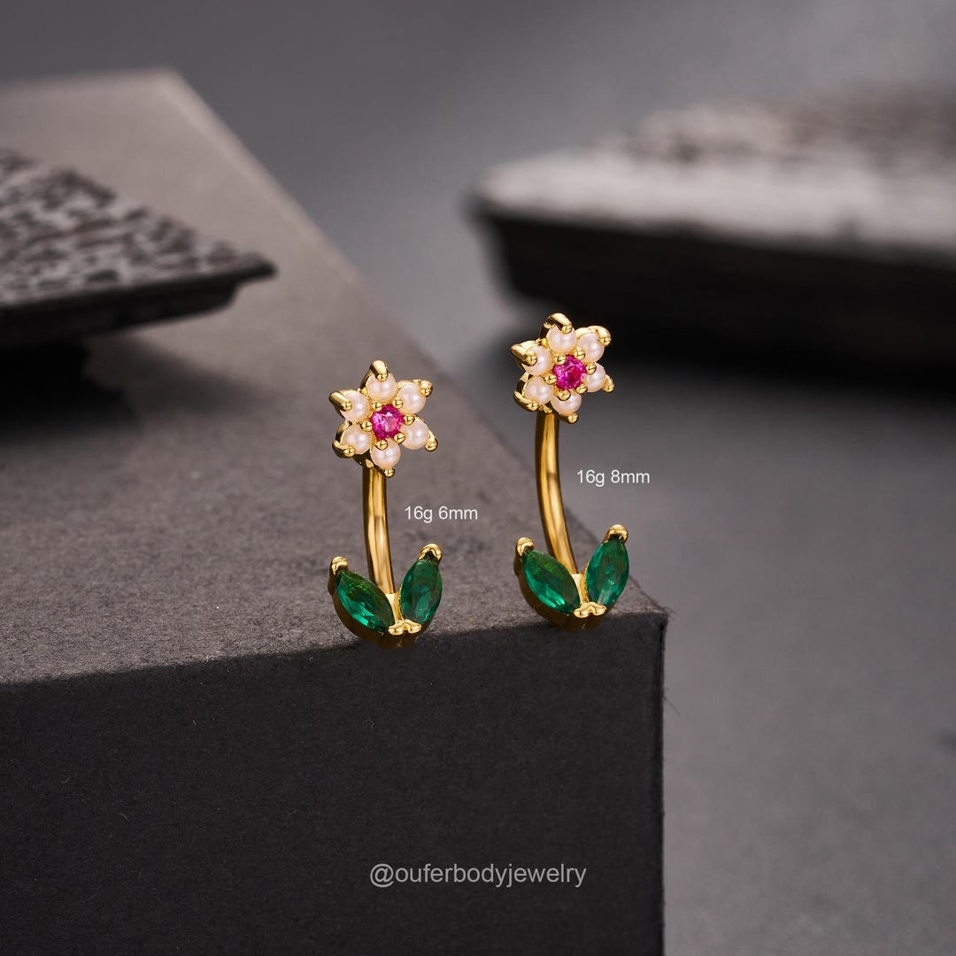 16G Floral Pearl Rook Curved Barbell/pearl Petal Eyebrow Ring/flower ...