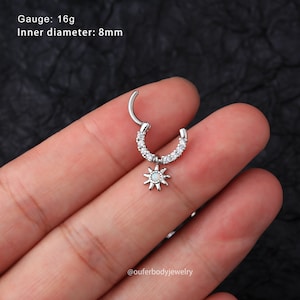 16G Sun Dangle Septum Hoop/septum Clicker/dangle Daith Ring/helix ...