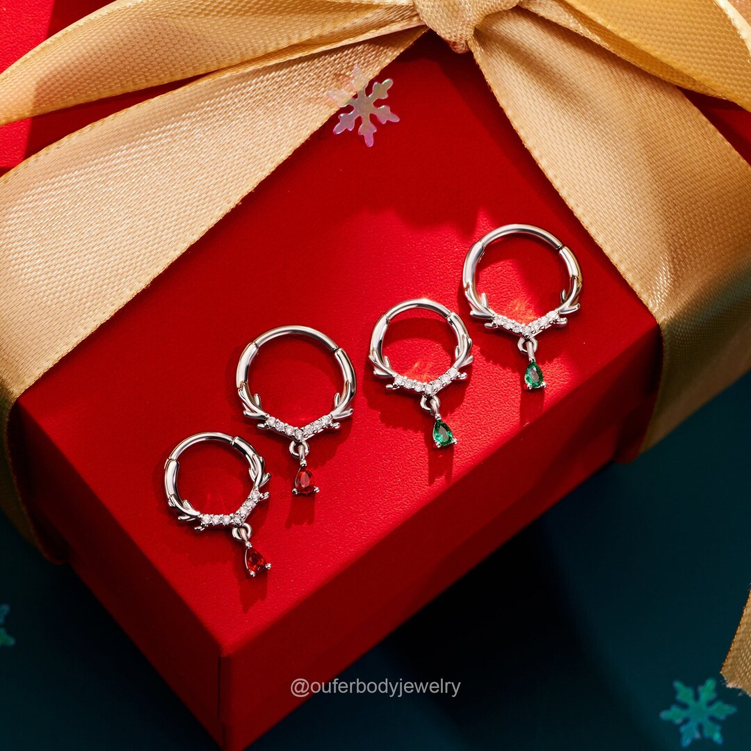 16G Antler CZ Dangle Septum Ring/daith Earrings/helix Hoop/septum ...
