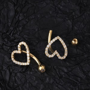 14K & 9K Solid Gold Reverse Belly Ring/cz Sparkly Belly Piercing/top ...