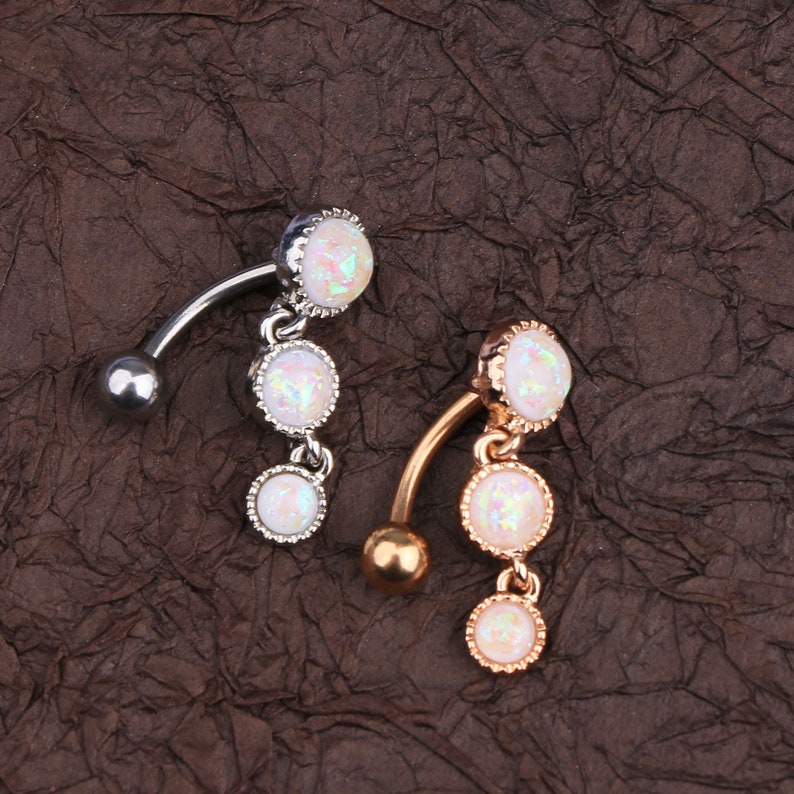 14G Surgical Steel Reverse Belly Ring/opal Belly Ring/navel | Etsy