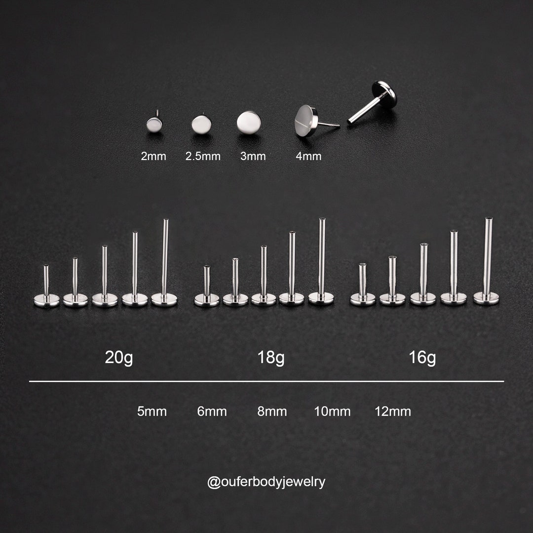 20g/18g/16g Titanium Tiny Flat Disc Threadless Push Pin Labret Stud/2/2 ...